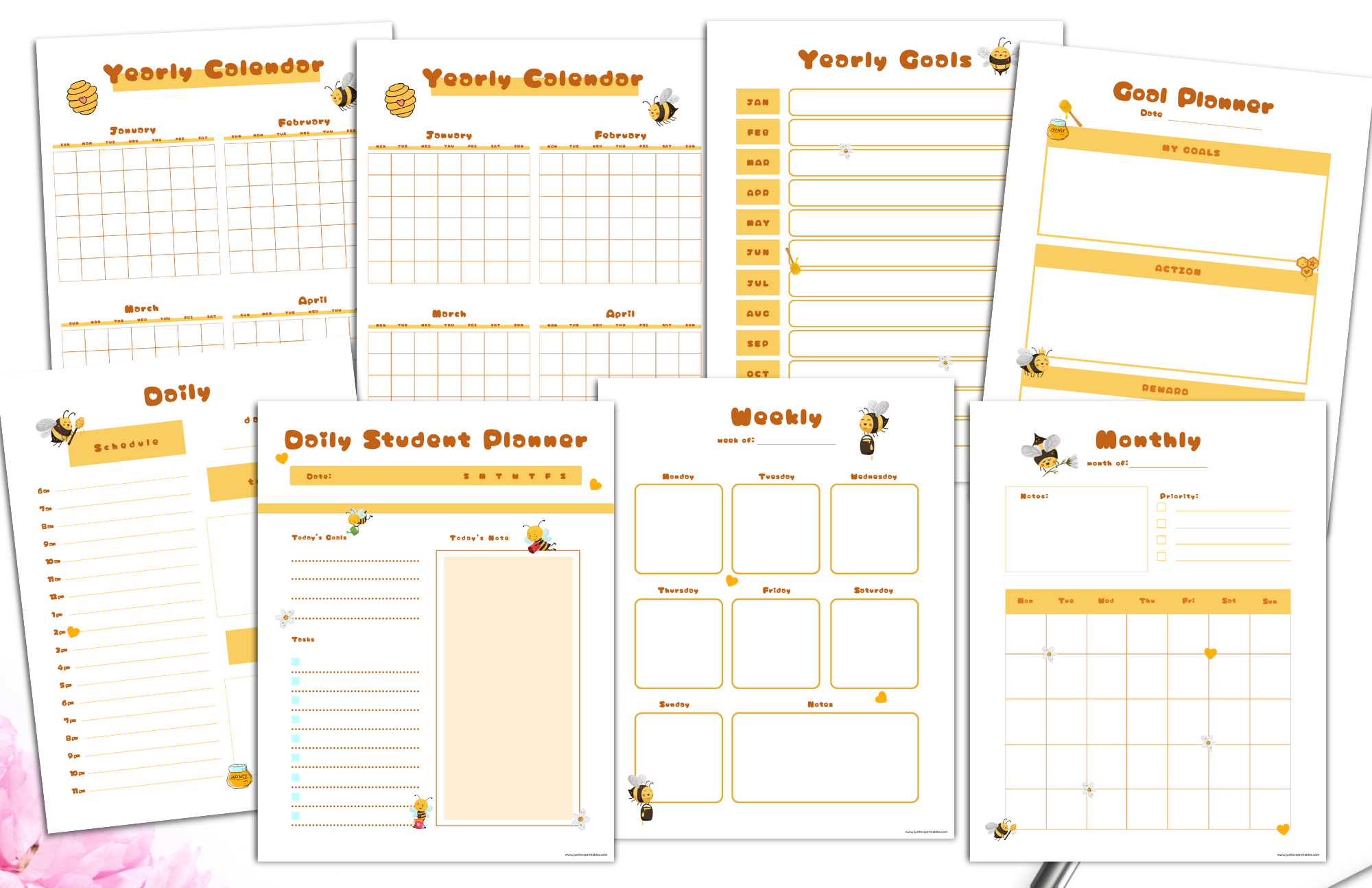 100-Page Bumblebee-Themed Student Planner - Just Love Printables
