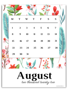 Free August 2022 Calendar - Just Love Printables