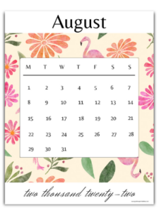 Free August 2022 Calendar - Just Love Printables