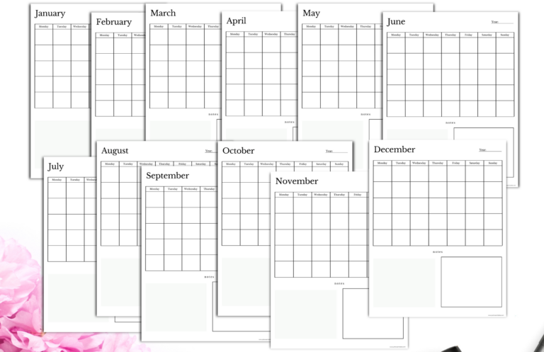 Free Undated Monthly Calendar Printable Plus Fillable PDF - Just Love ...
