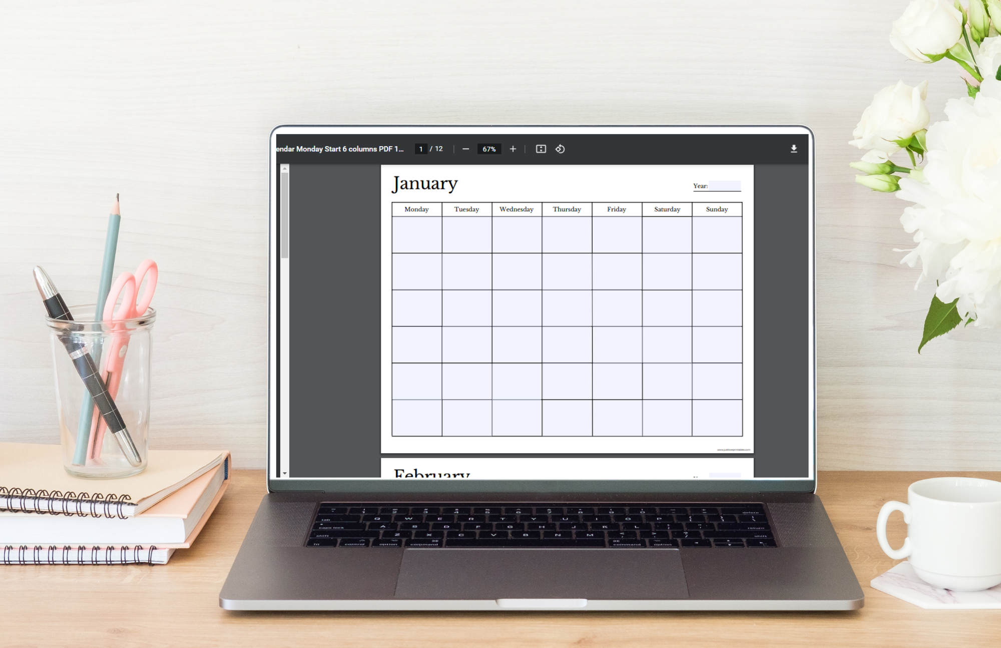 Free Undated Monthly Calendar Printable Plus Fillable PDF - Just Love ...