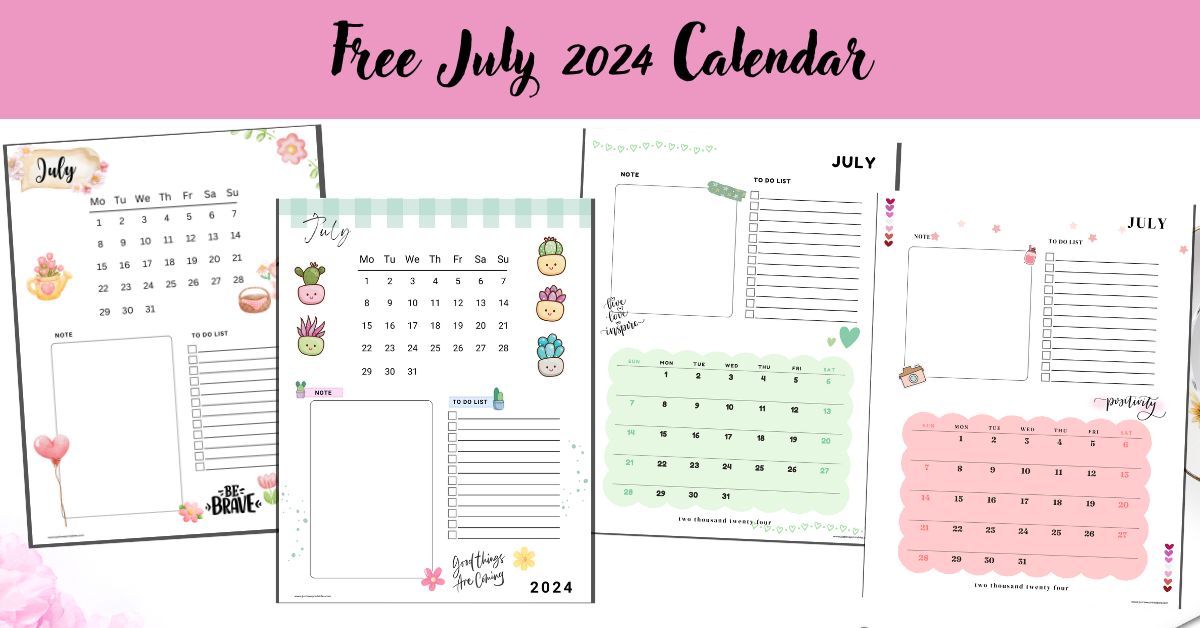 Free July 2024 Calendar - Just Love Printables